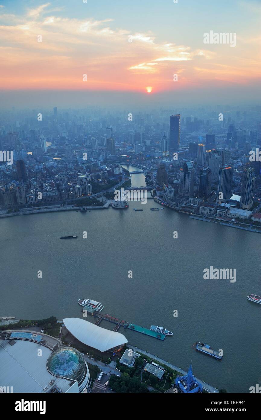 Shanghai aerial view with urban architecture and sunset Stock Photo - Alamy