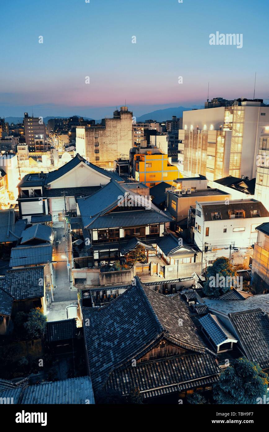 Kyoto city rooftop view at night from above. Japan Stock Photo - Alamy
