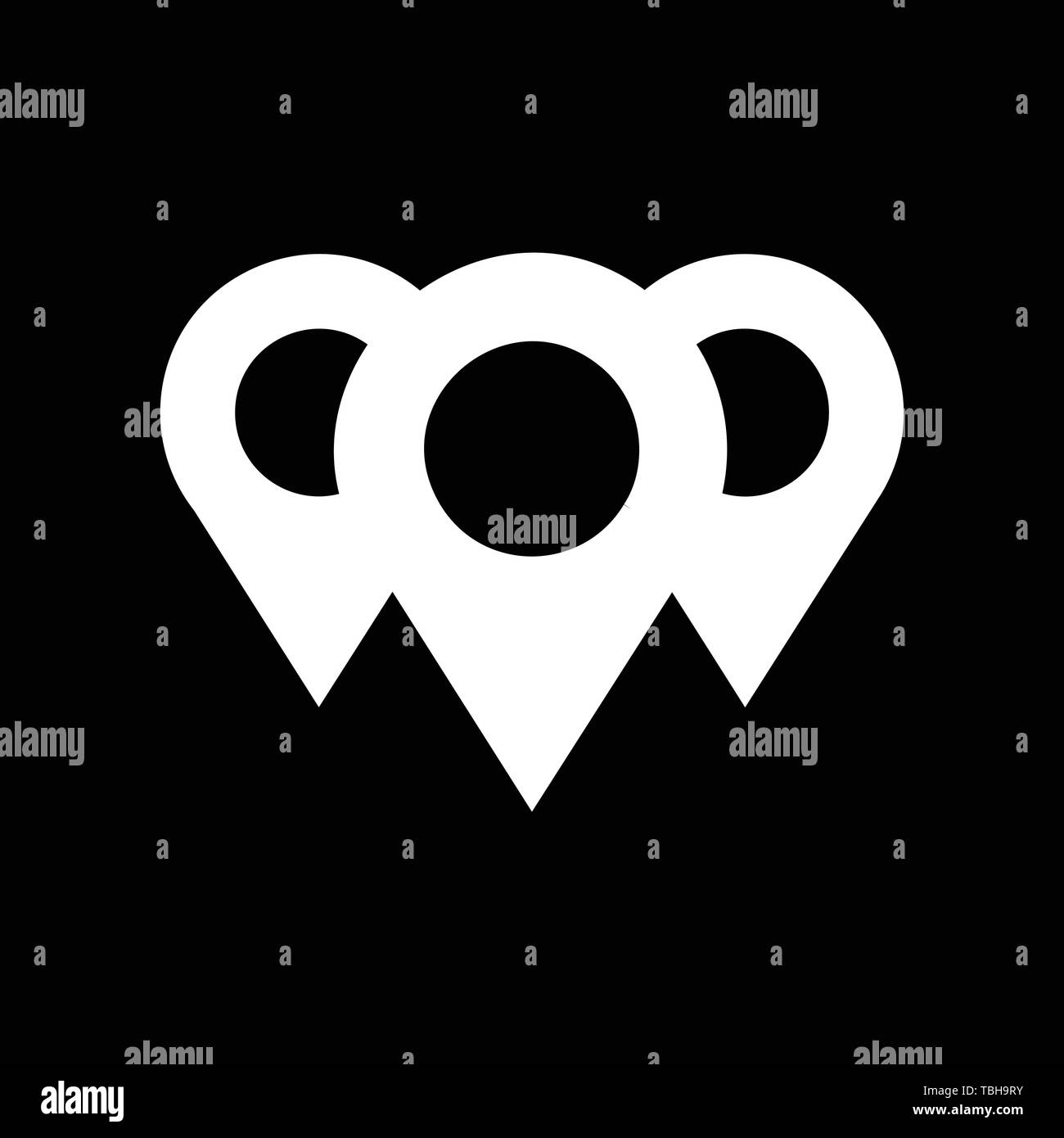 Location sign - Three map pointer icon - Vector on a black background ...