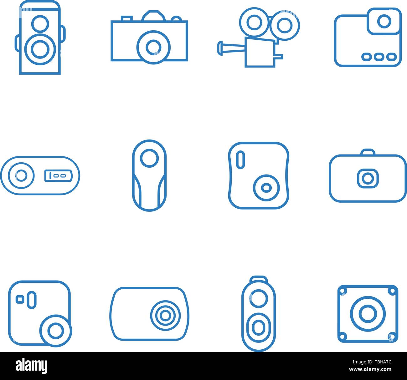 Camera icons set linear style - blue color line art camera - vector ...