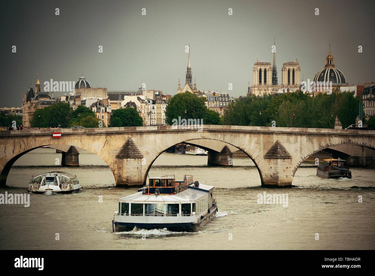 Paris River Seine with bridge and historical architecture Stock Photo ...