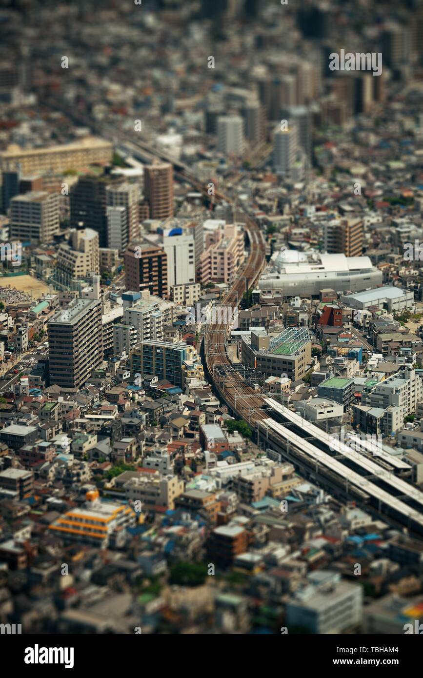 Tokyo urban rooftop view background tilt-shift effect, Japan Stock ...