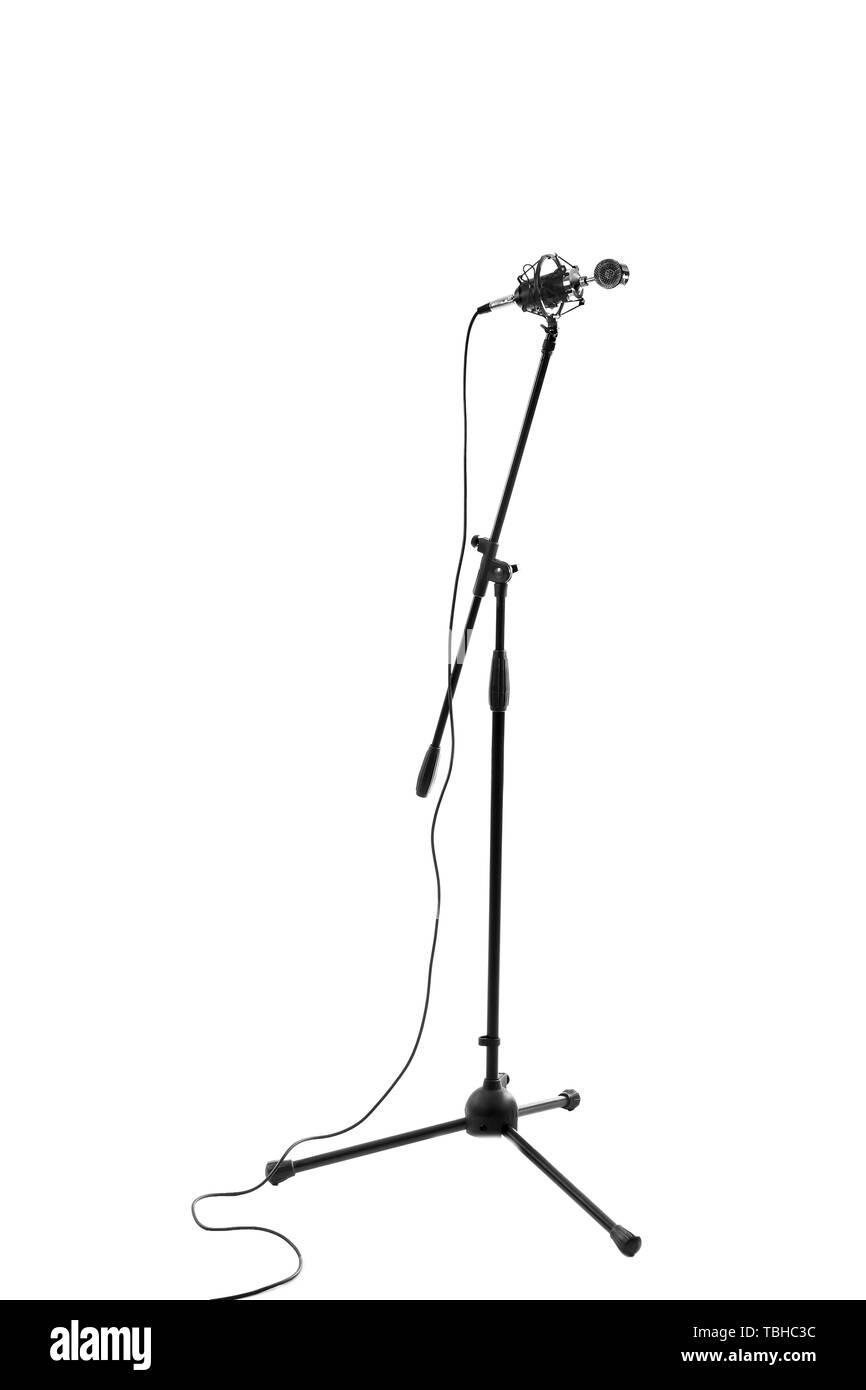 Microphone with stand on white background Stock Photo - Alamy