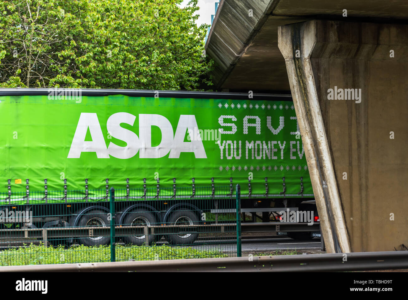Northampton, UK - May 10th 2019: asda truck on uk motorway in fast ...