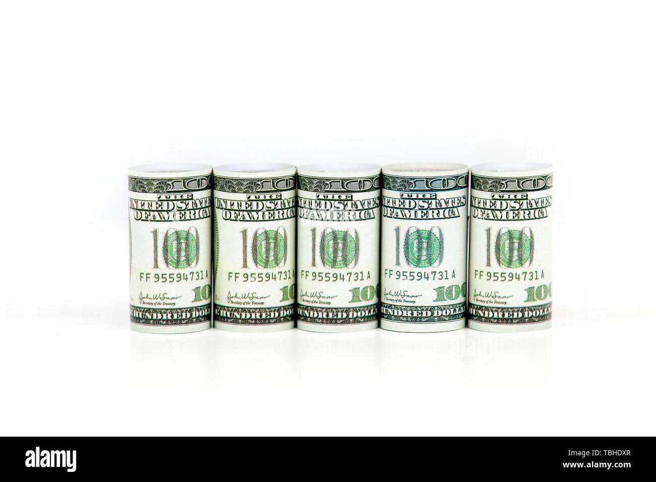 Unmanned financial management cylinders form a row of lines and roll up ...
