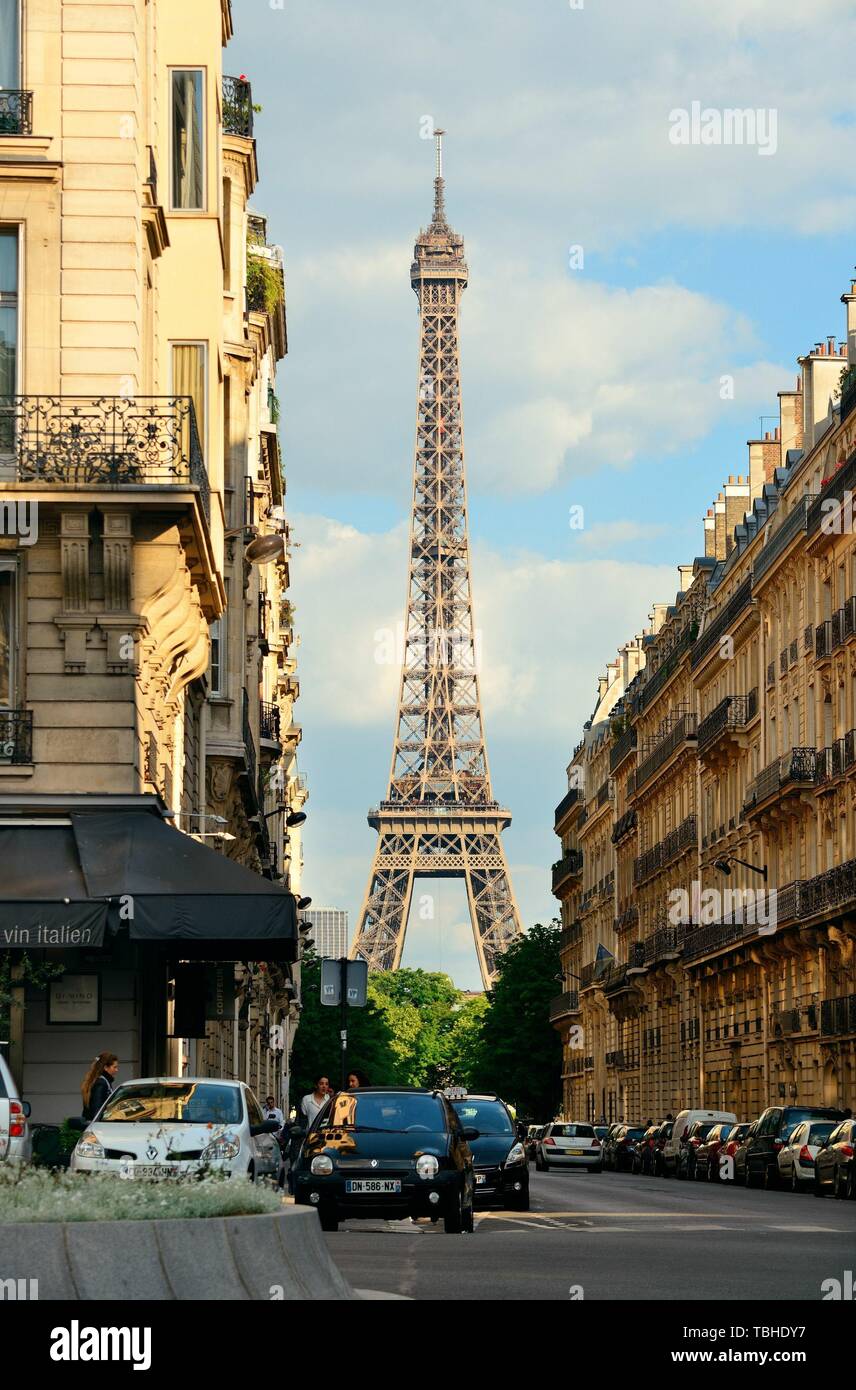 PARIS, FRANCE - MAY 13: Eiffel Tower and street view on May 13, 2015 in ...