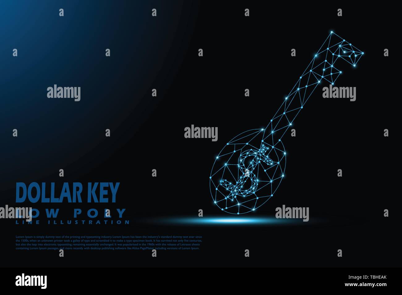 Polygonal Dollar Key - Low poly line style illustration - Blue Light ...