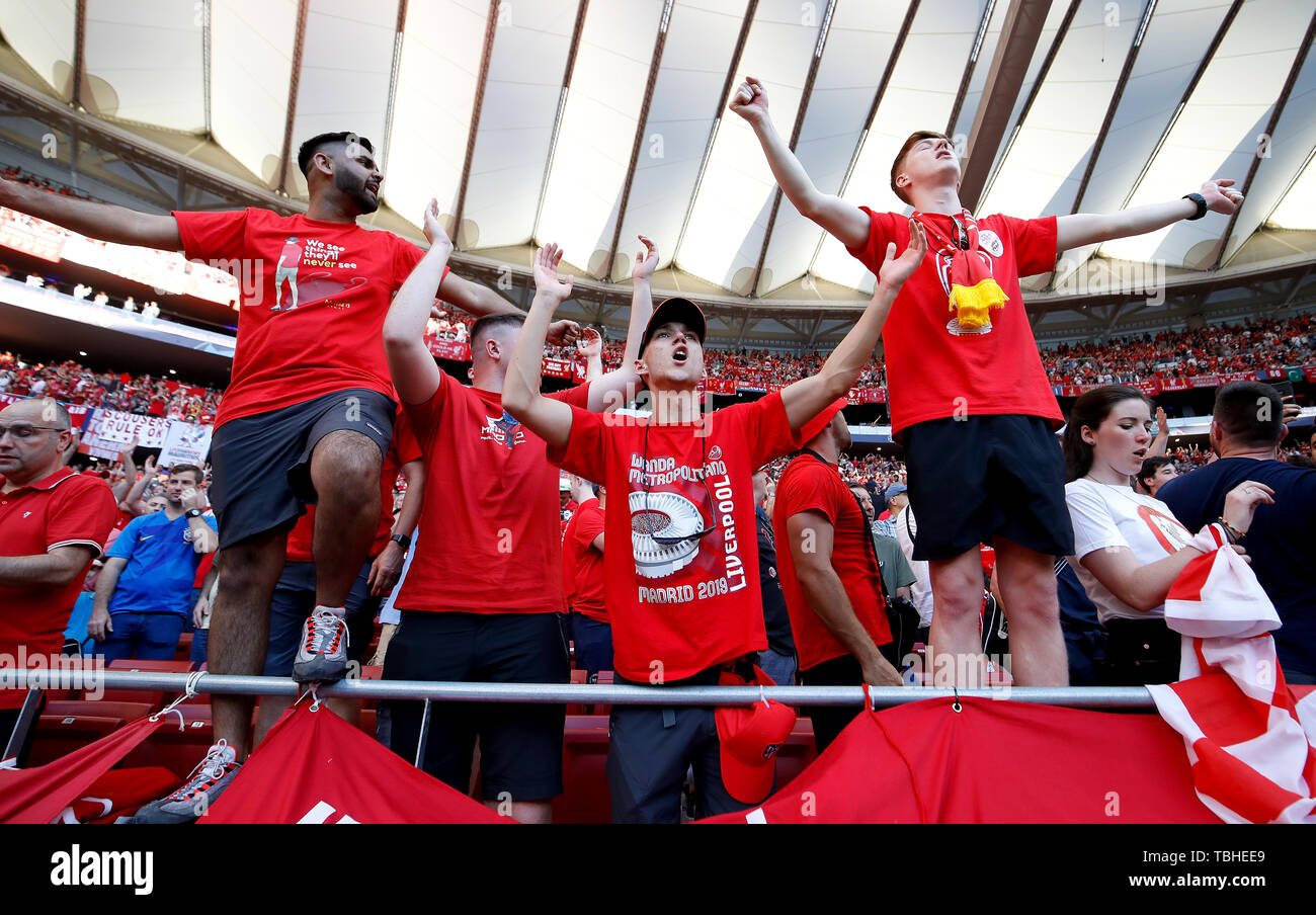 Liverpool fans show support for their team in the stands during the ...