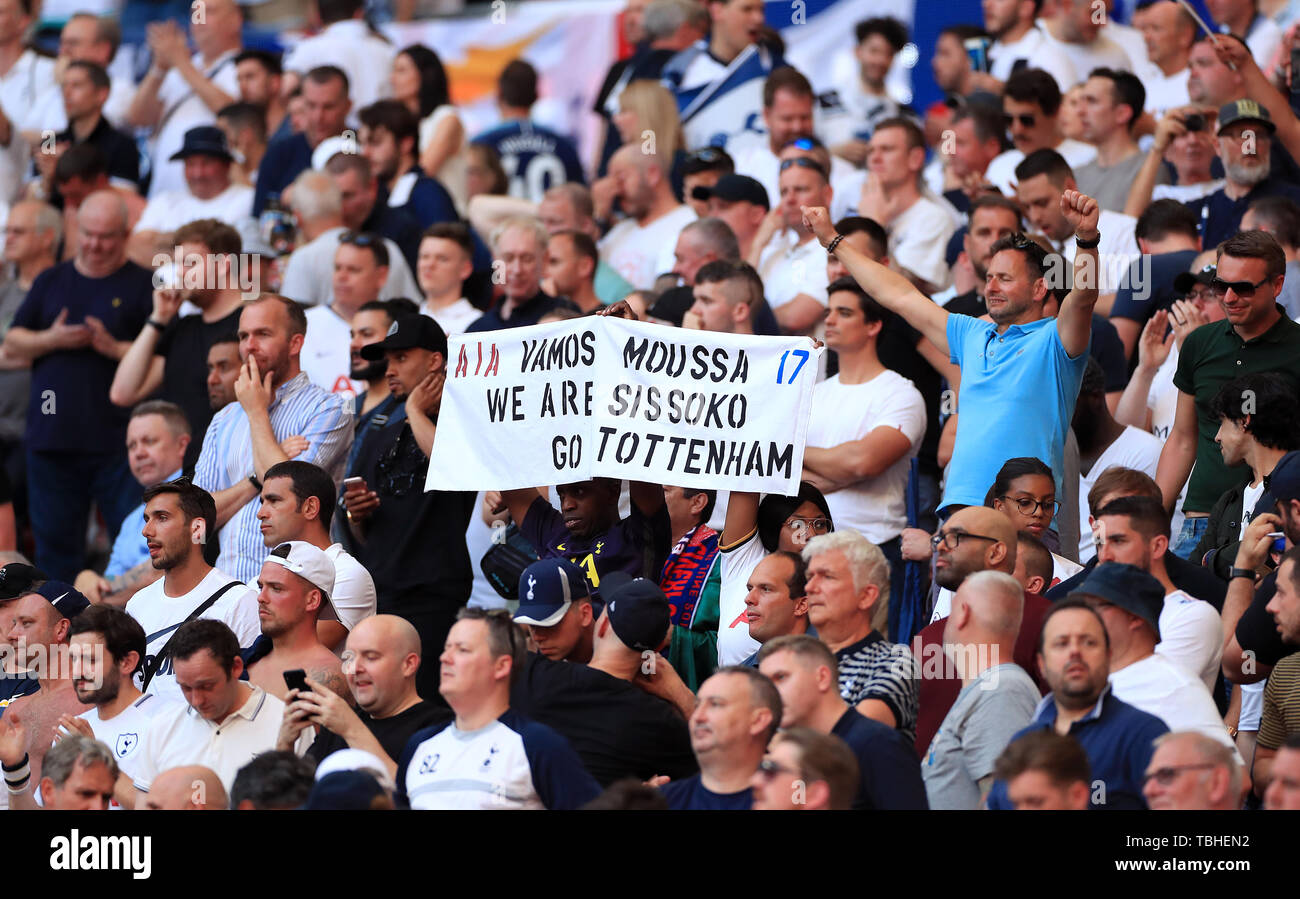 Tottenham Hotspur fans in the stands show their support during the UEFA ...
