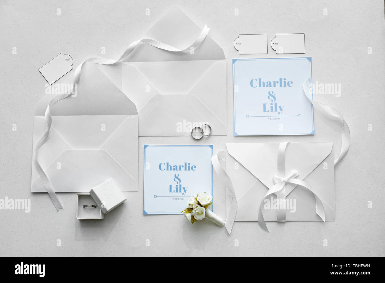 Wedding invitations on white background Stock Photo - Alamy