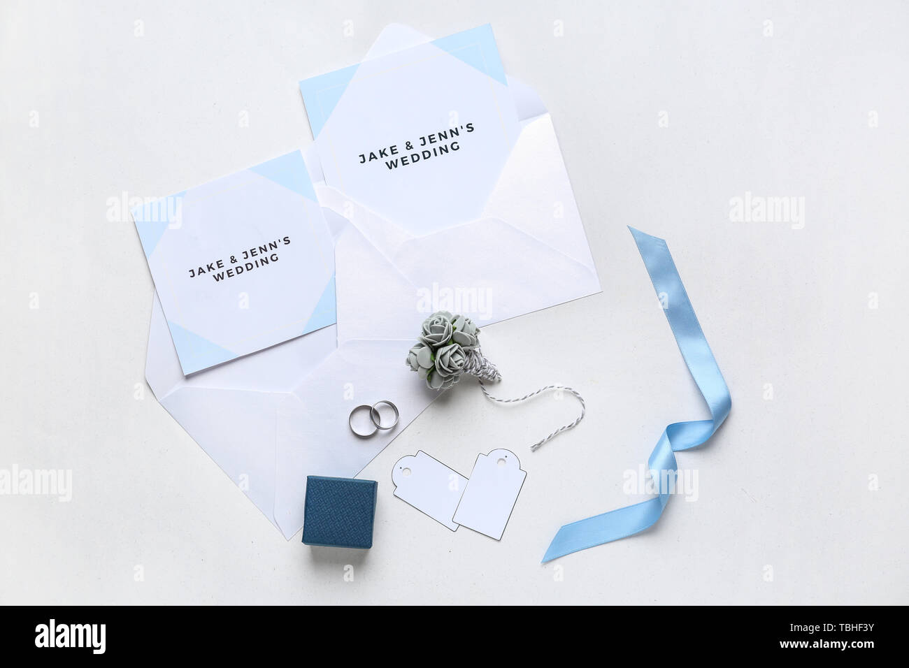 Wedding invitations on white background Stock Photo - Alamy