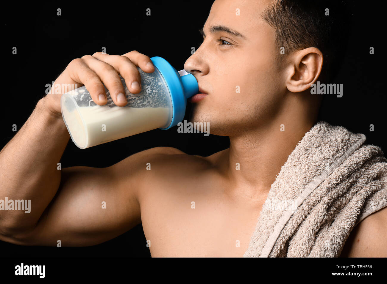 Sporty man drinking protein hi-res stock photography and images - Alamy