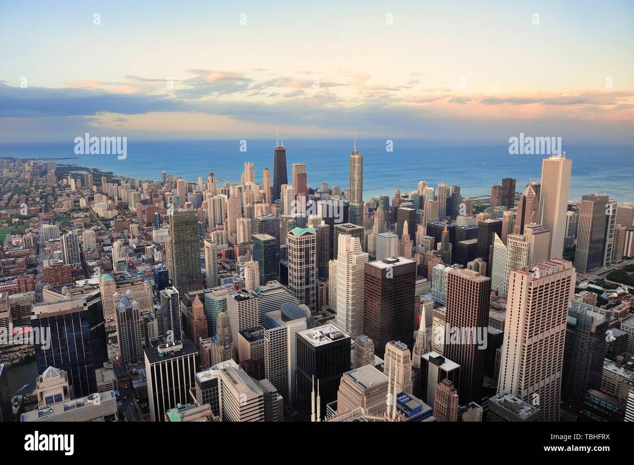 Chicago downtown aerial panorama view at sunset with skyscrapers and ...