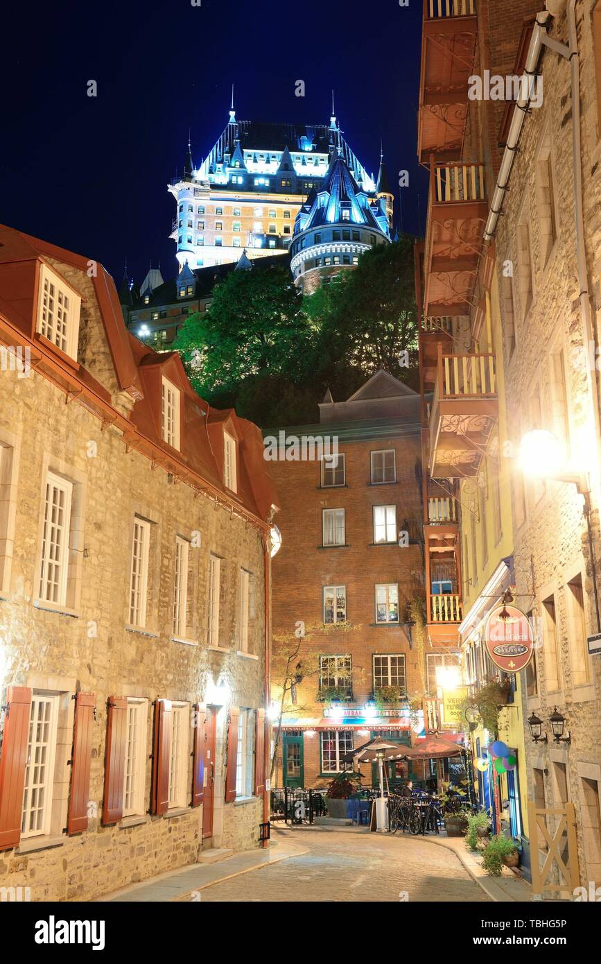QUEBEC CITY, CANADA - SEP 10: Street view at night on September 10 ...