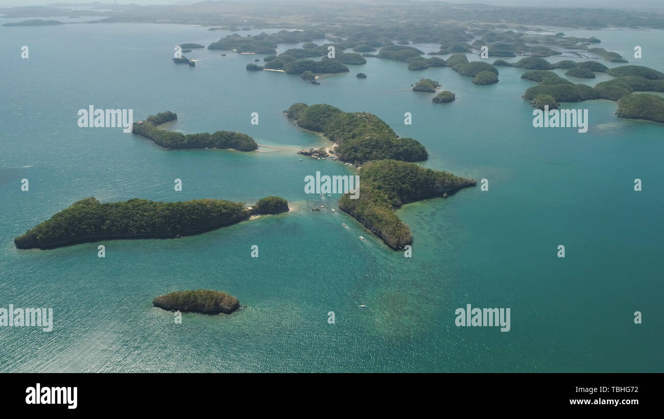 Aerial view of Small islands with beaches and lagoons in Hundred ...