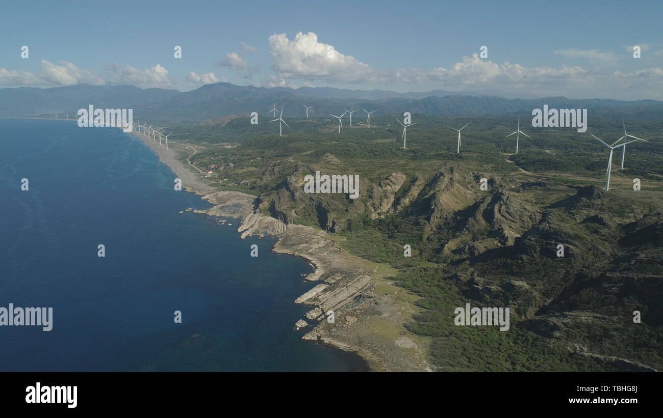 Aerial view of Windmills for electric power production on the coast ...