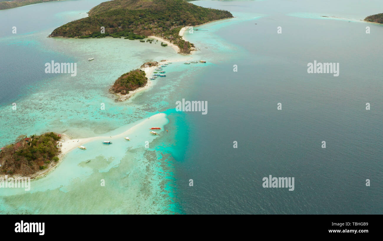 aerial seascape island with white beach. Bulog Dos, Philippines ...