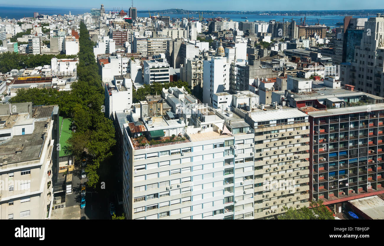 Panoramic view on central capital streets of Montevideo in Uruguay ...