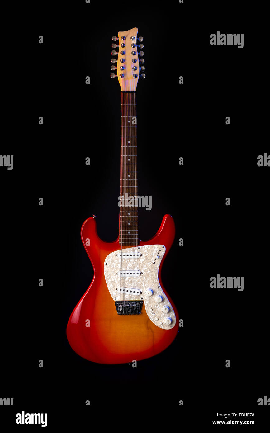 musical instrument wooden six-string guitar red isolated on ...