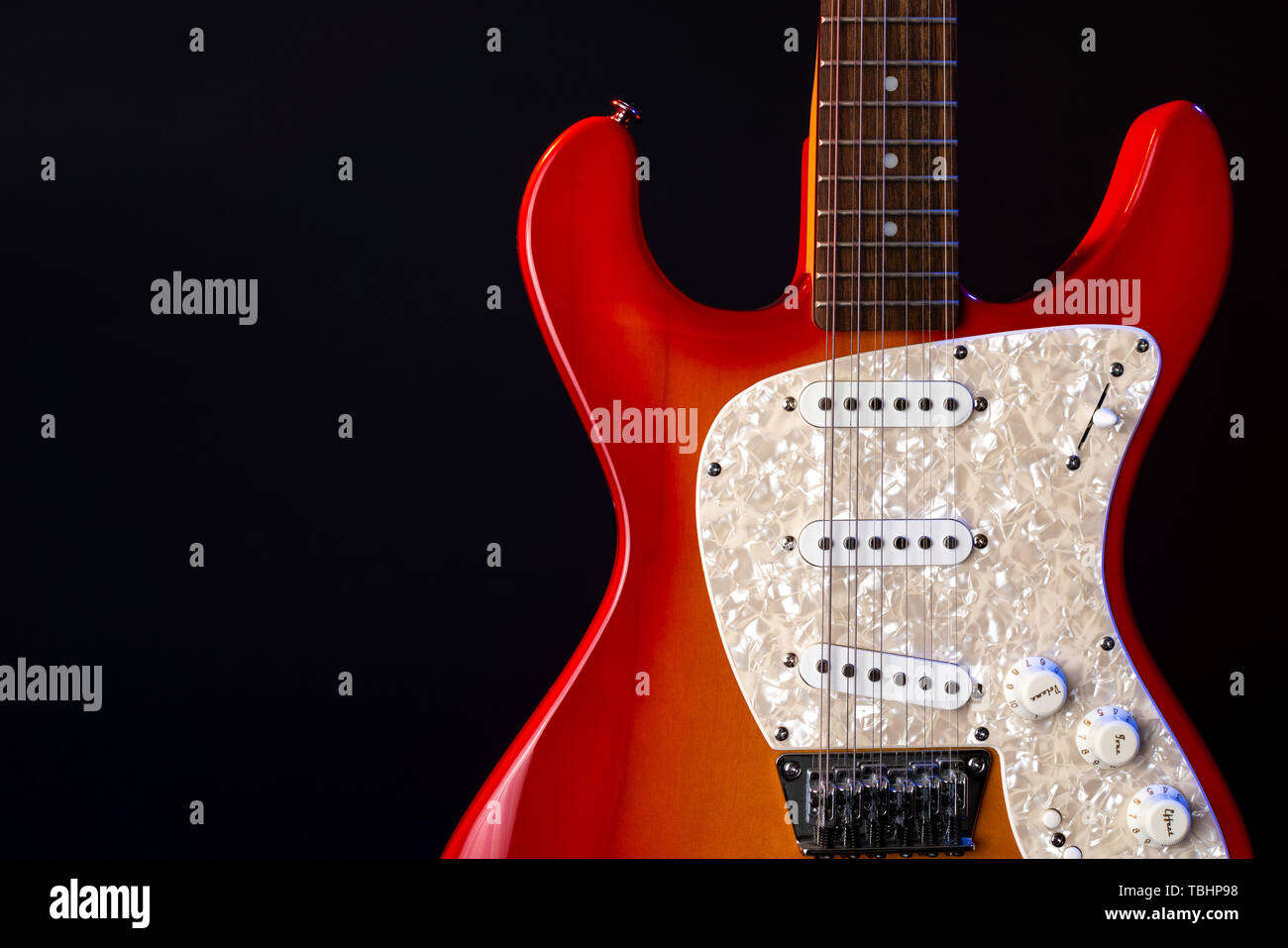 musical instrument wooden six-string guitar red isolated on ...