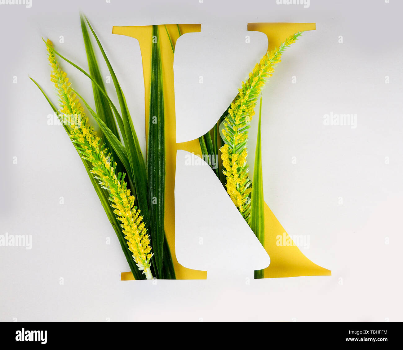 Letter alphabet with paper craft yellow flower. ABC concept type as ...