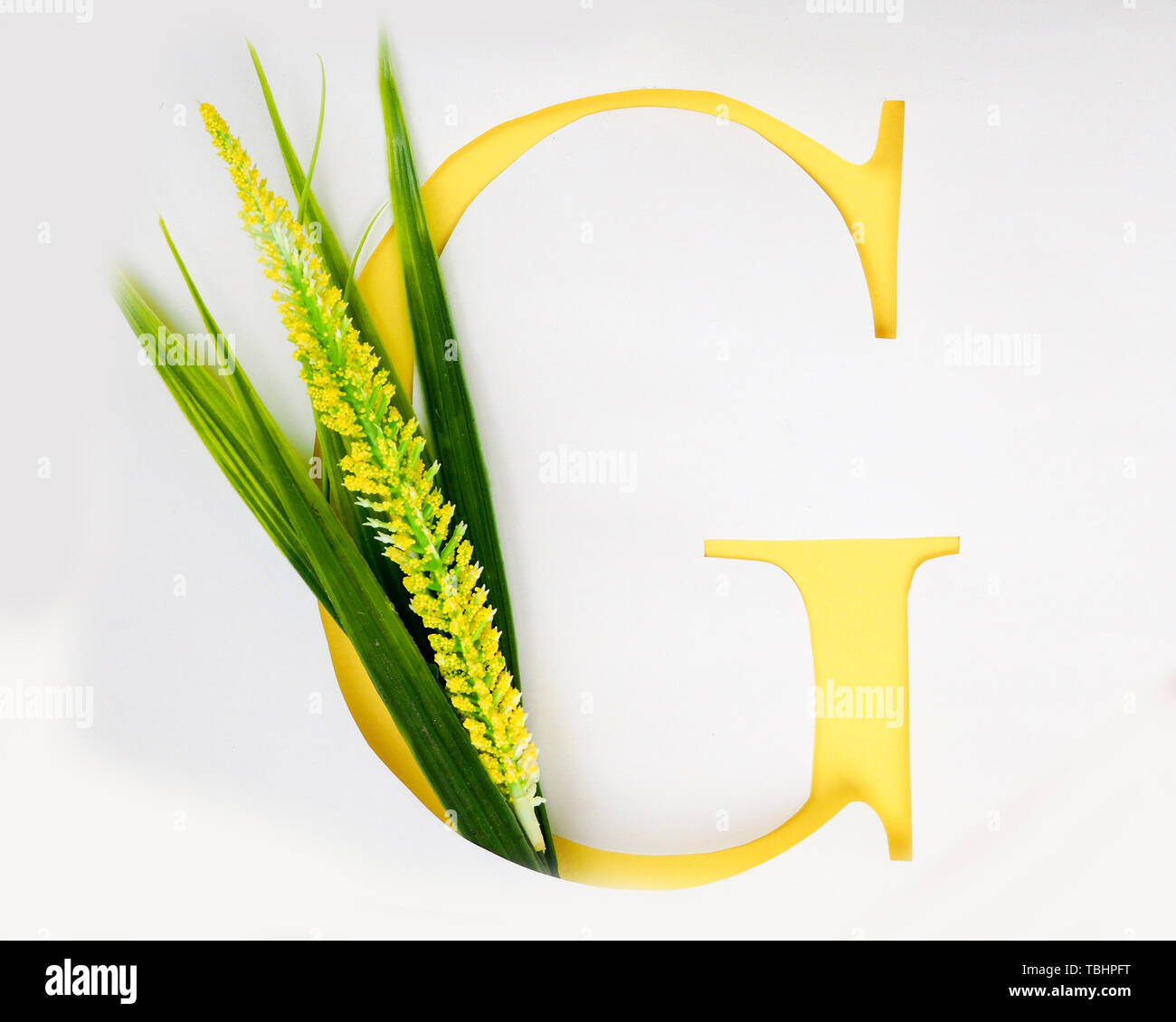 Letter alphabet with paper craft yellow flower. ABC concept type as ...