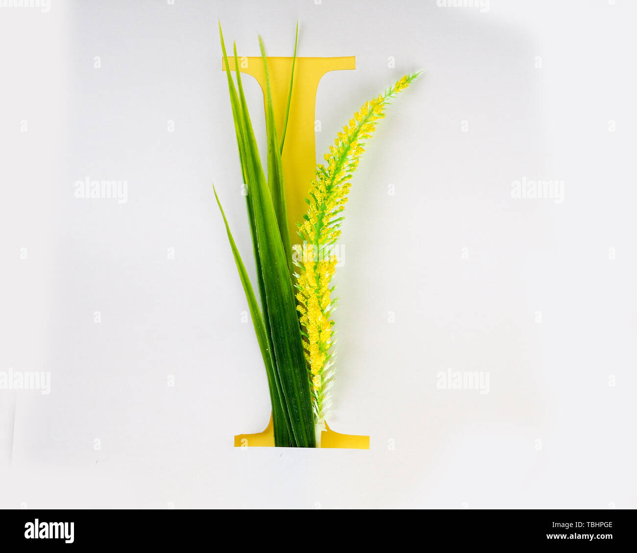 Letter alphabet with paper craft yellow flower. ABC concept type as ...