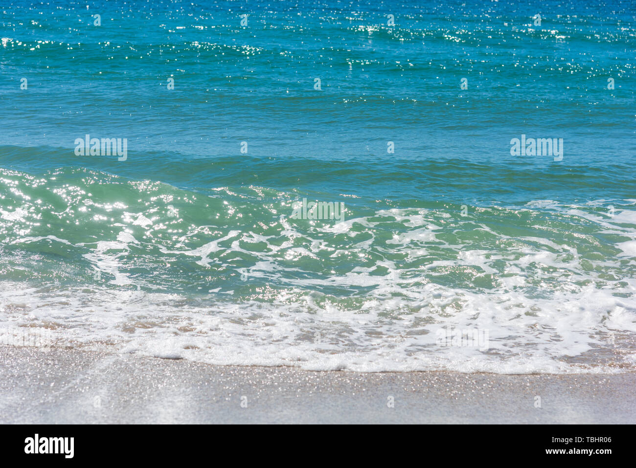 white sand and transparent sea in Maria Pia beach, Alghero Stock Photo ...