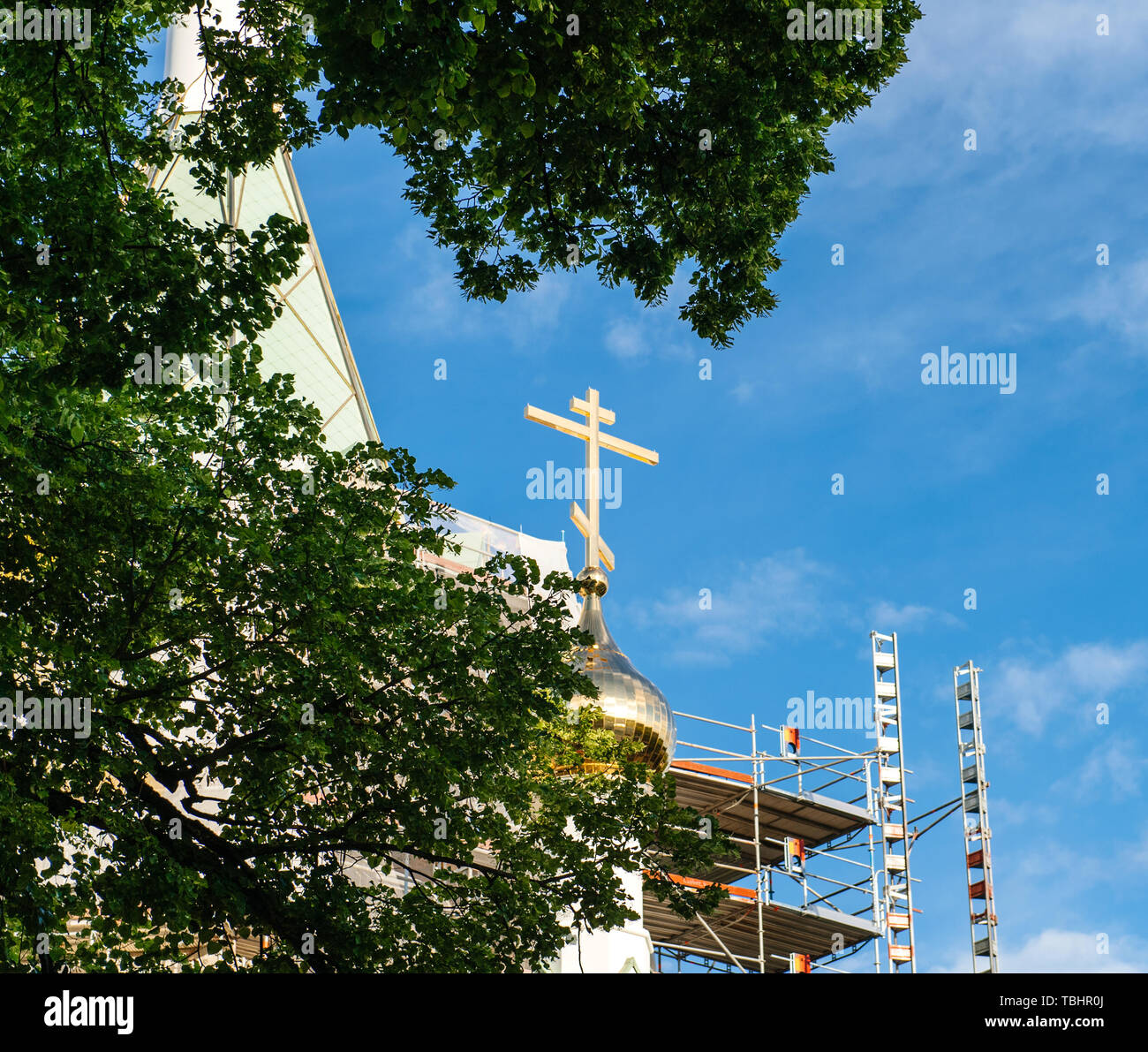 Golden cross on Strasbourg Russian Orthodox cross - construction site ...