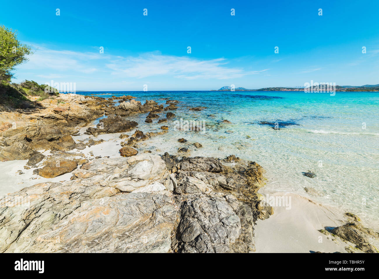 Clear water in Rena Bianca beach in Costa Smeralda Stock Photo - Alamy