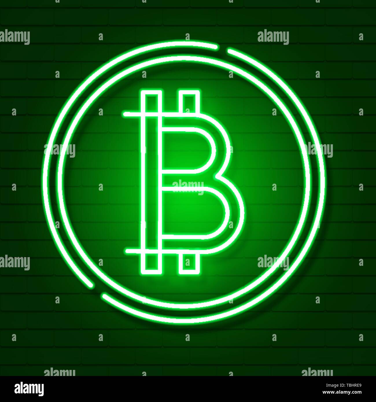 Neon Bitcoin Symbol Isolated On Black Background.light Effect. Digital ...