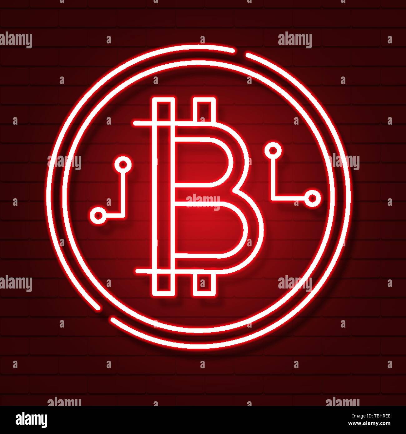 Neon Bitcoin Symbol Isolated On Black Background.light Effect. Digital ...