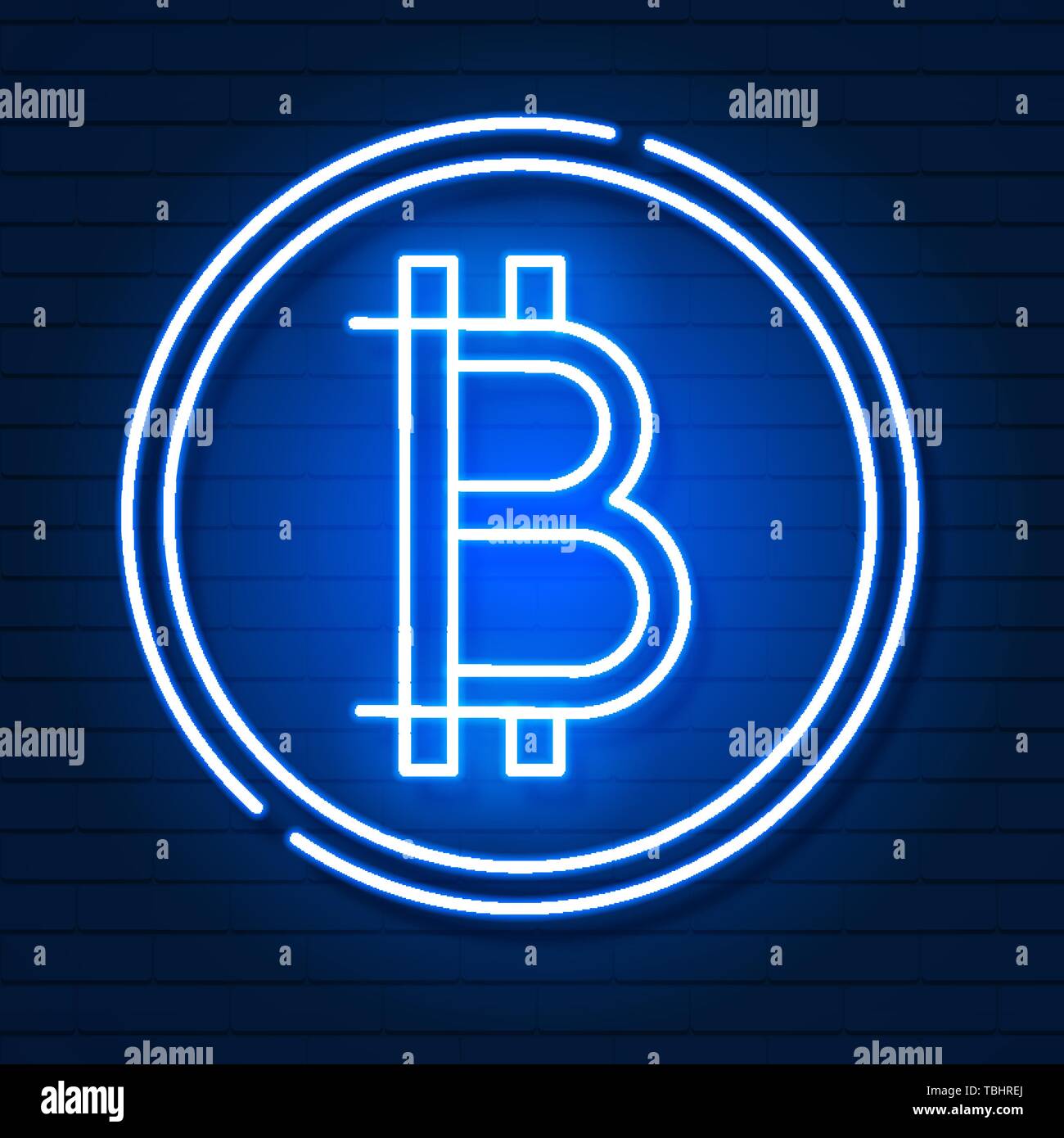 Neon Bitcoin Symbol Isolated On Black Background.light Effect. Digital ...