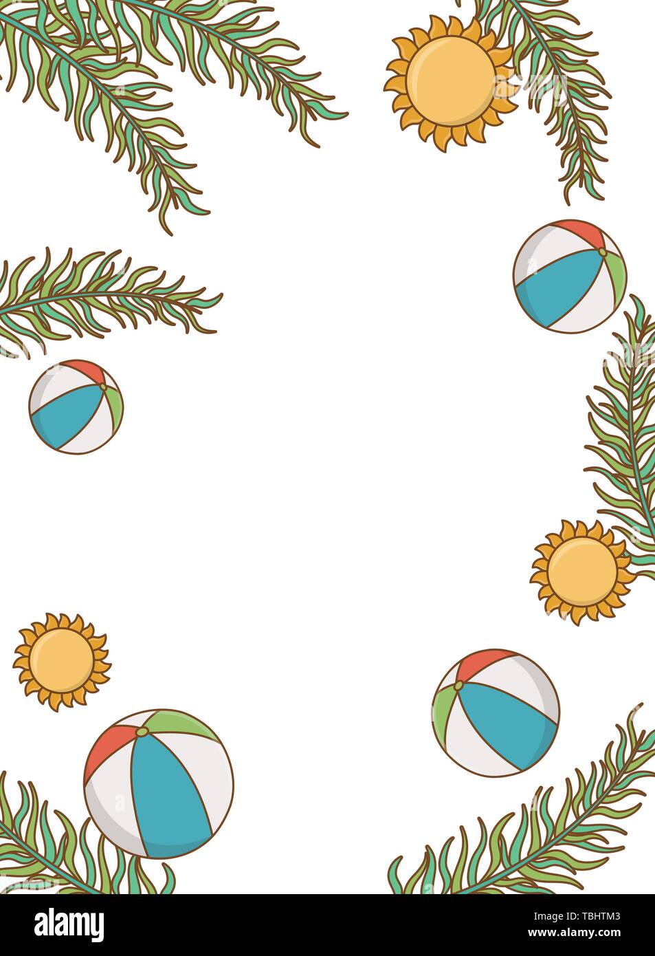Summer and beach beach ball and leaves with sun background cartoons ...