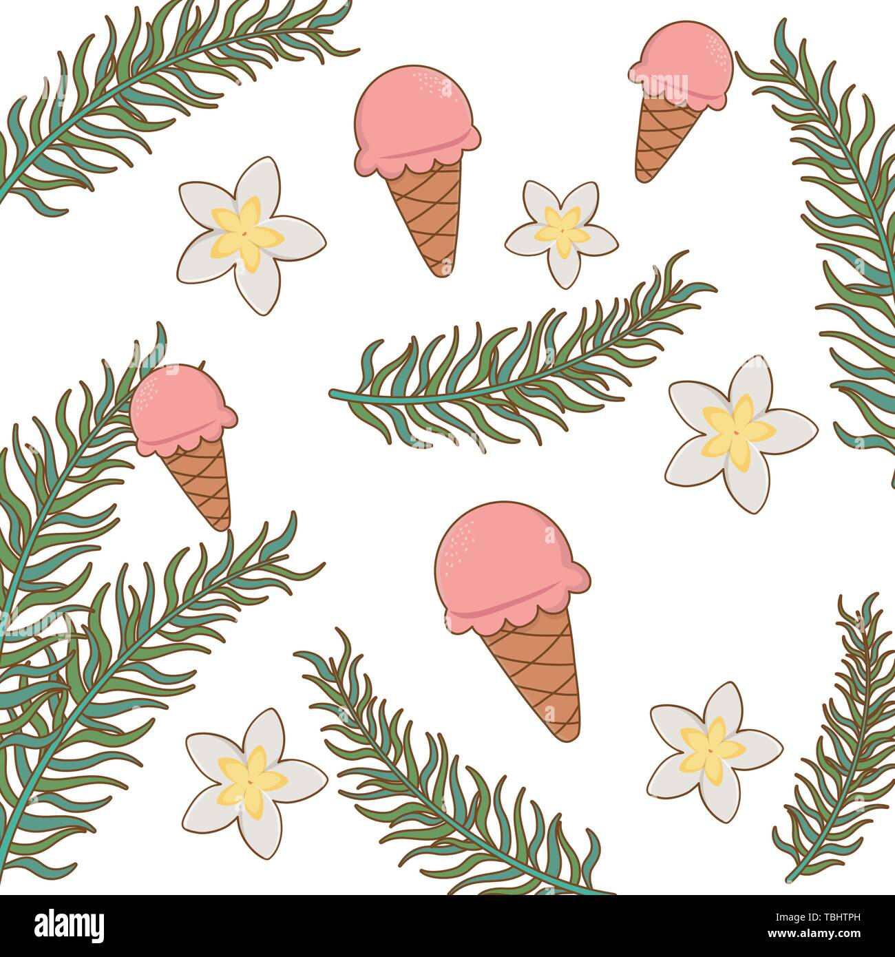 Summer ice cream flowers and leaves background pattern vector ...