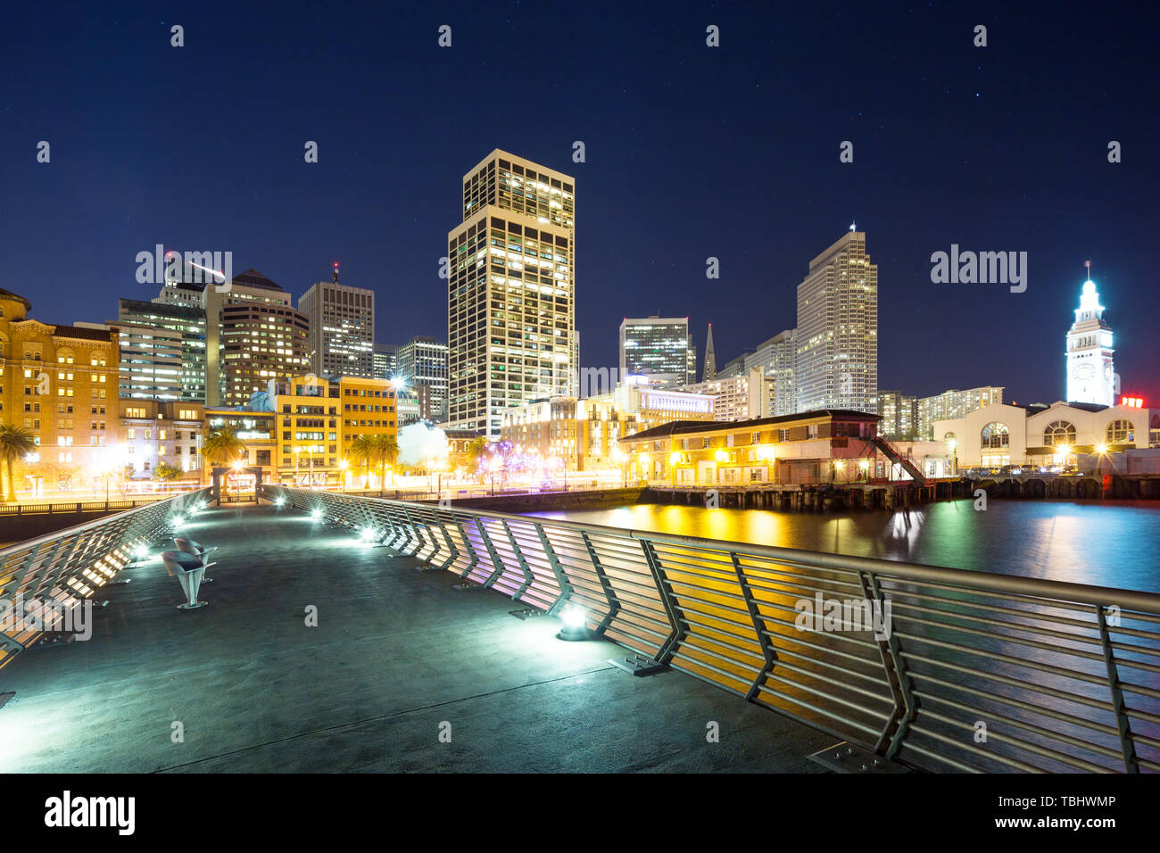 footpath over water at night in San Francisco Stock Photo - Alamy