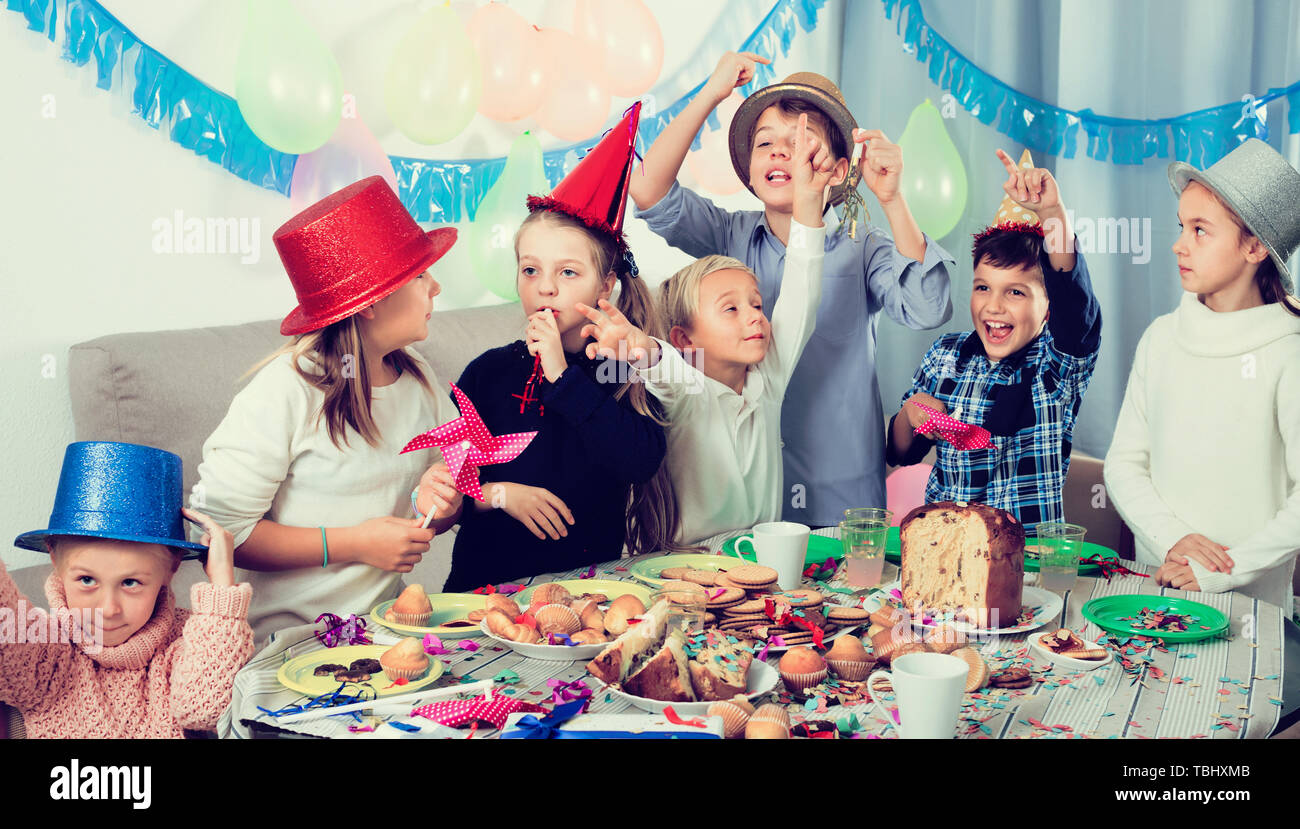 playing kids having good time during friend’s birthday party Stock ...