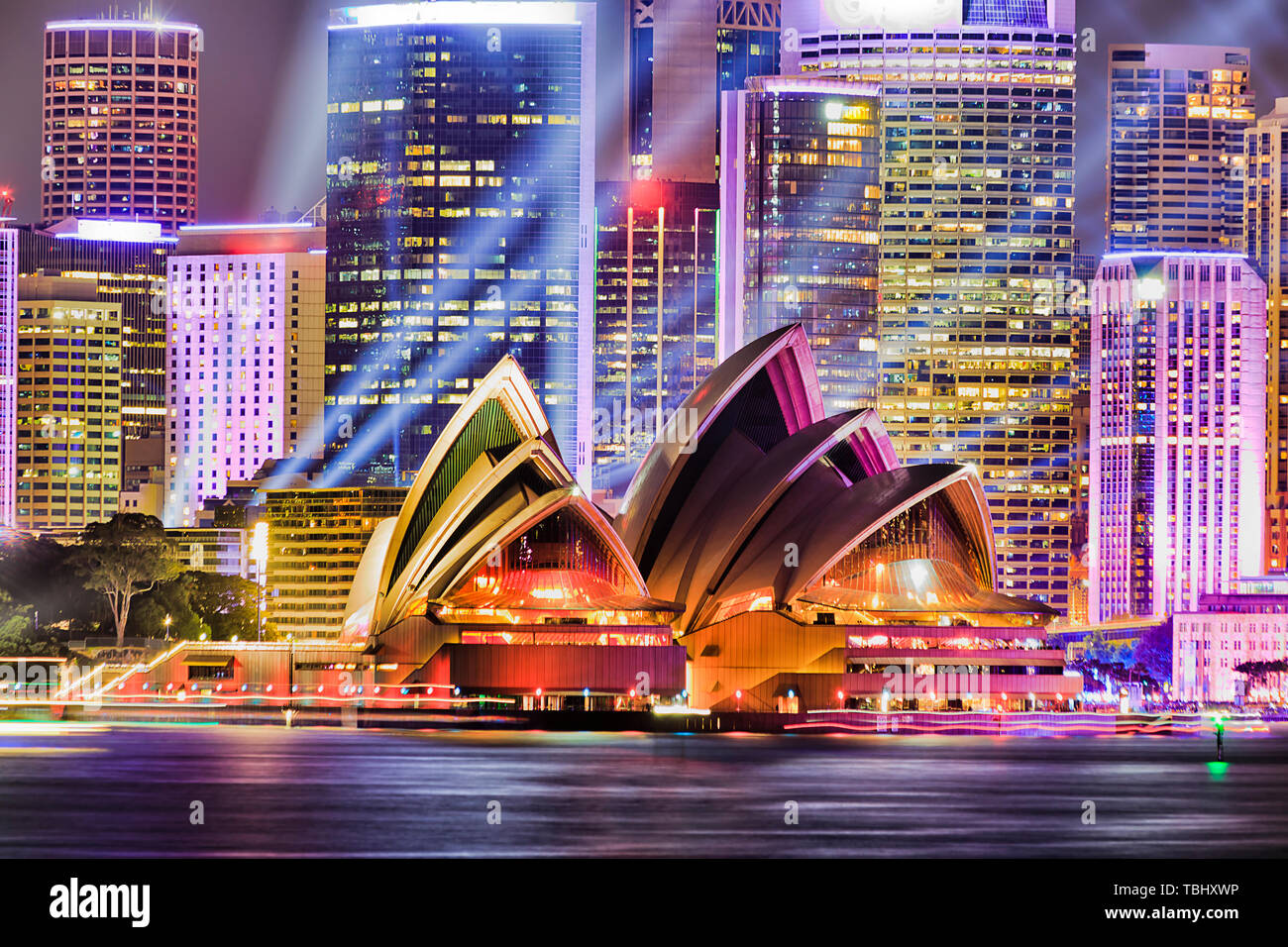 Wall of high-rise office building towers of Sydney city CBD on ...