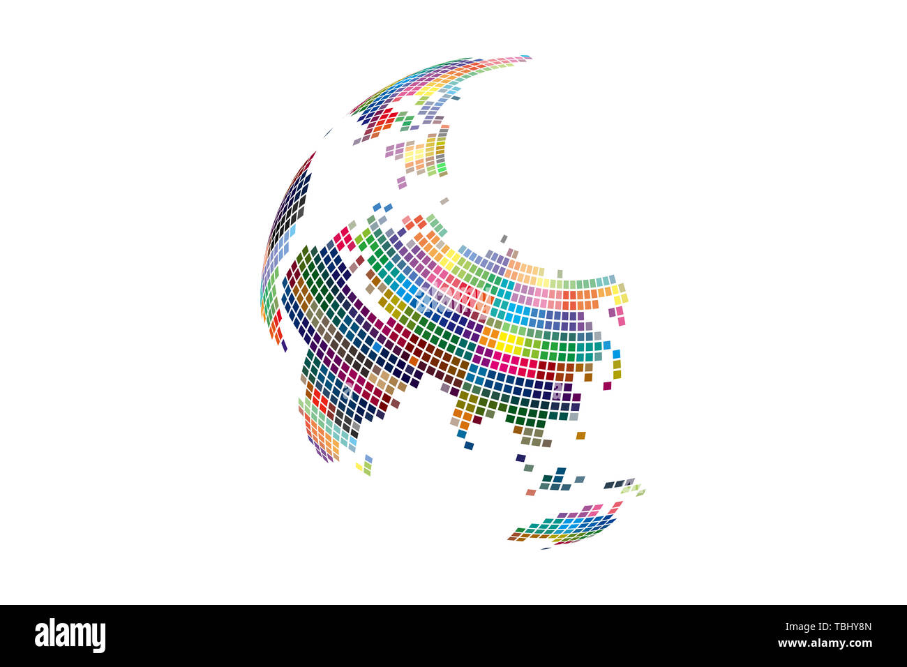 Spherical world map composed of colorful mosaics with abstract ...