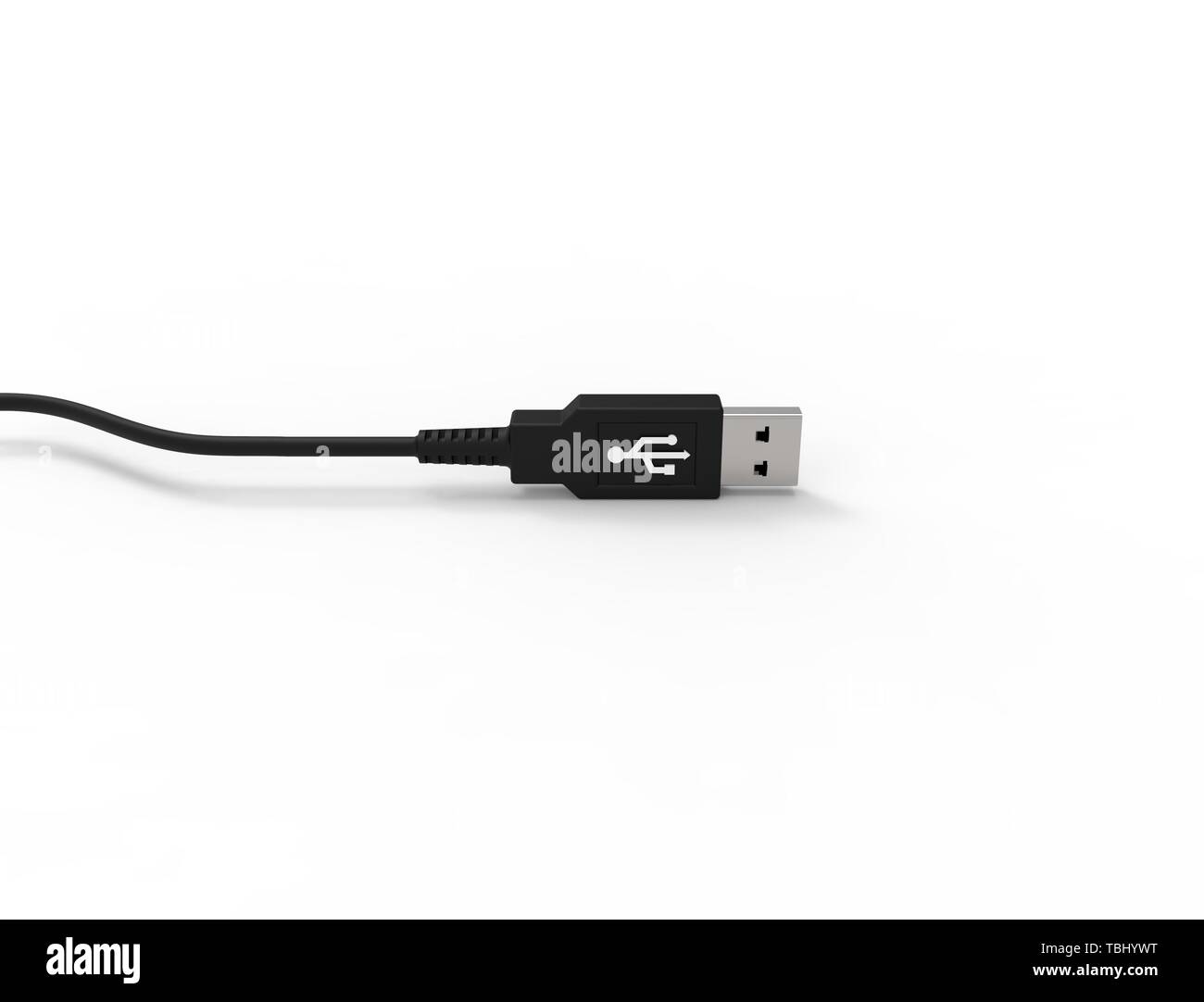 3D rendering of a USB cable plug isolated on white studio background ...