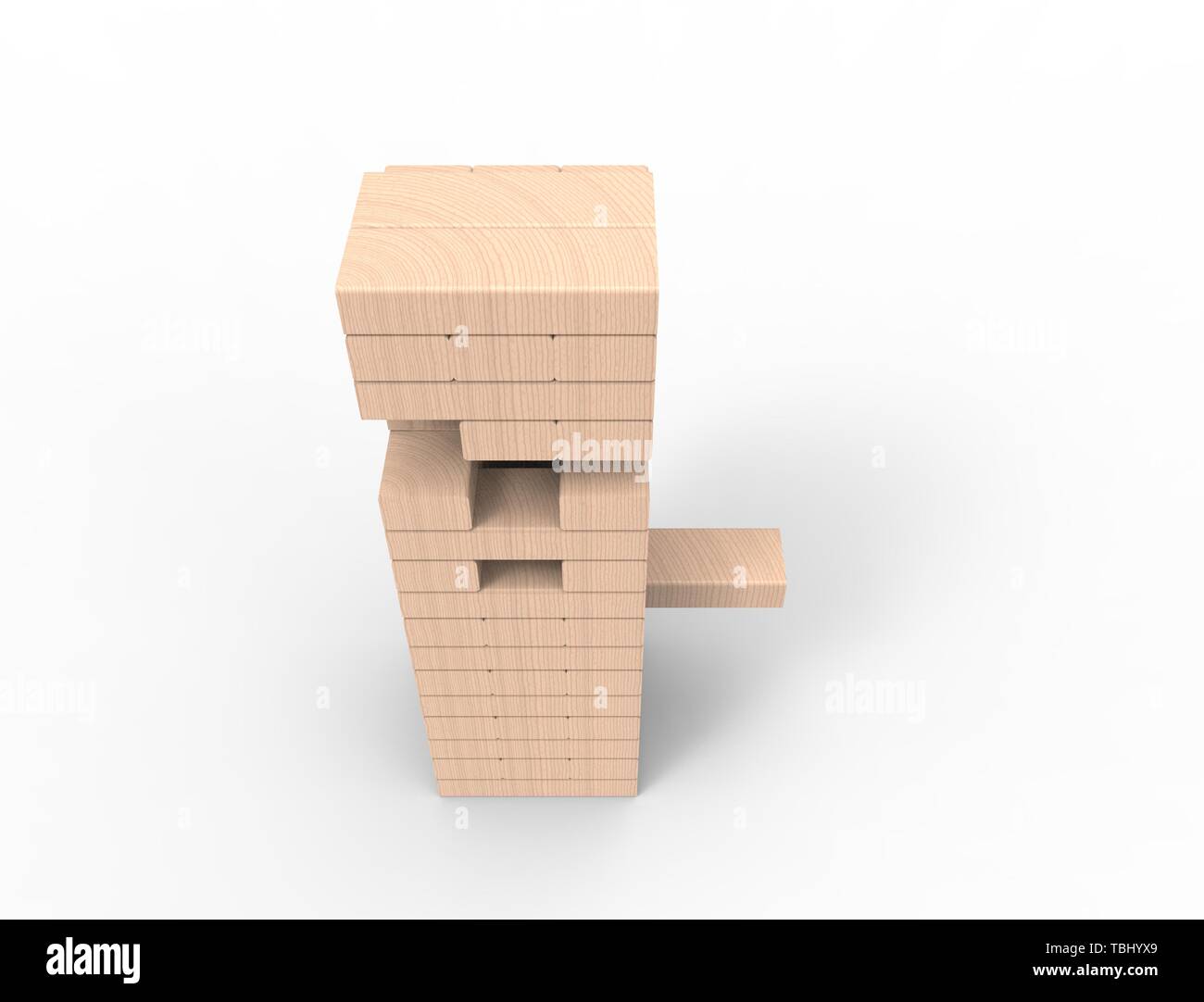 3D rendering of wooden blocks tower game isolated in white background ...
