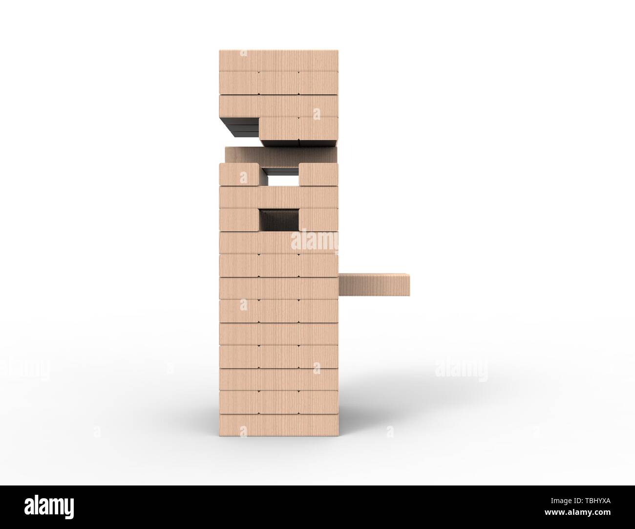 3D rendering of wooden blocks tower game isolated in white background ...