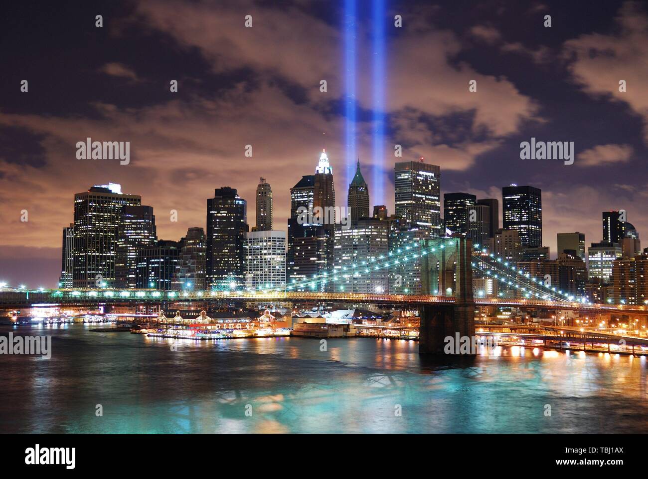 Remember September 11. New York City Manhattan panorama view with ...