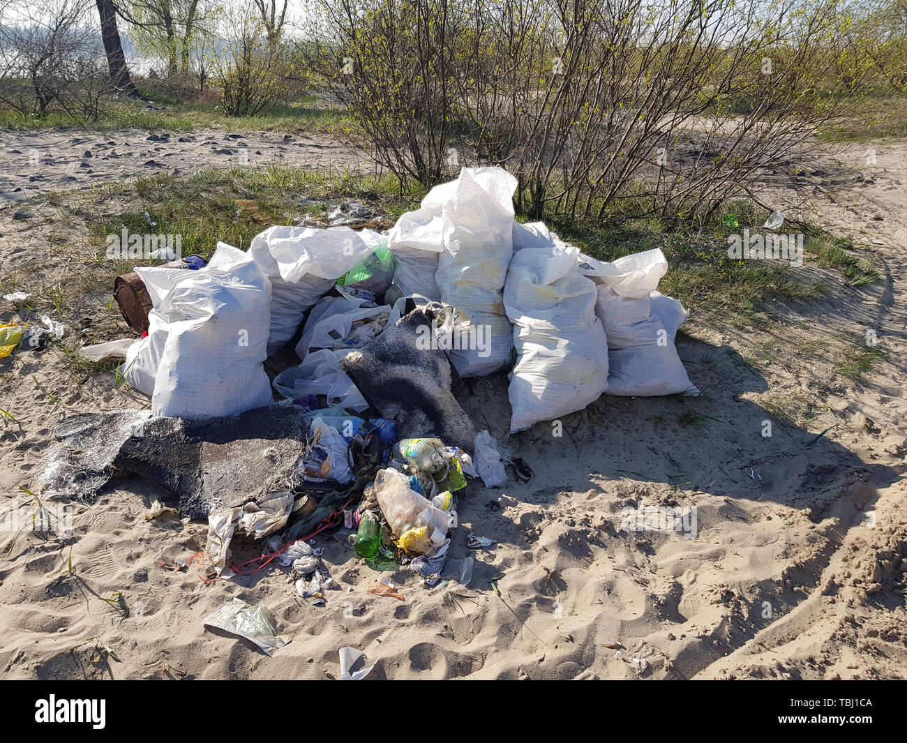 Ukraine, Kiev - April 22, 2019. big pile of inorganic trash near the ...