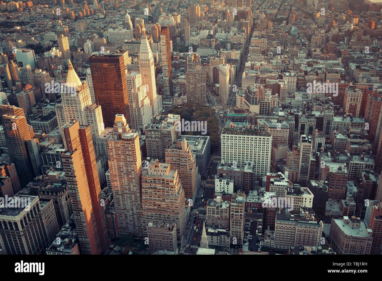 New York City rooftop view with downtown Manhattan skyscrapers and ...