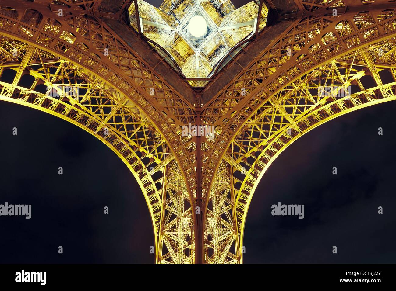 PARIS, FRANCE - MAY 13: Eiffel Tower night closeup view on May 13, 2015 ...