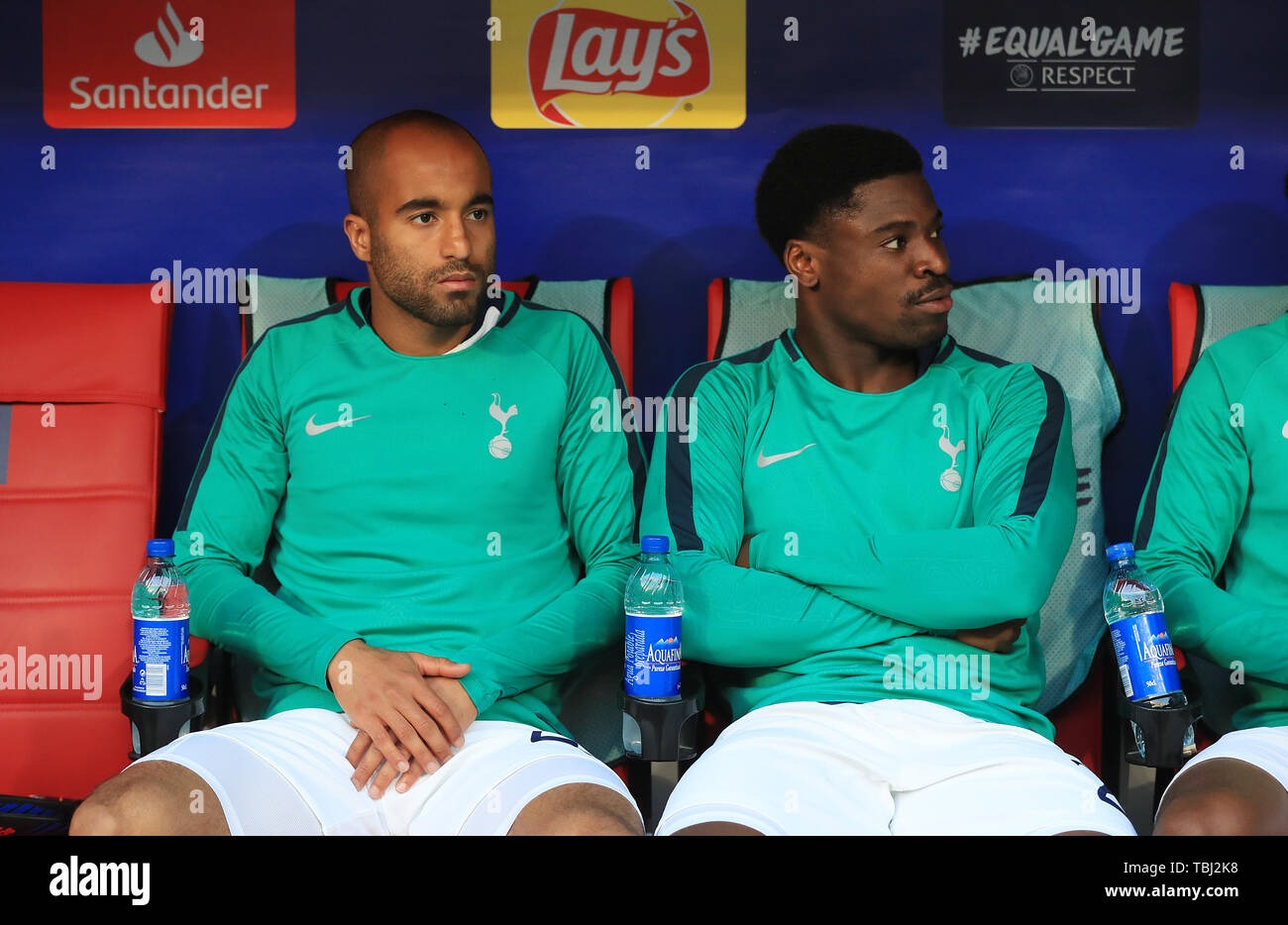 Tottenham Hotspur's Lucas Moura (left) and Serge Aurier on the bench ...