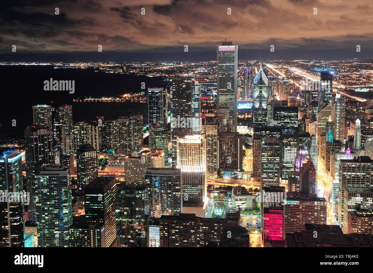Chicago urban skyline panorama aerial view with skyscrapers and cloudy ...