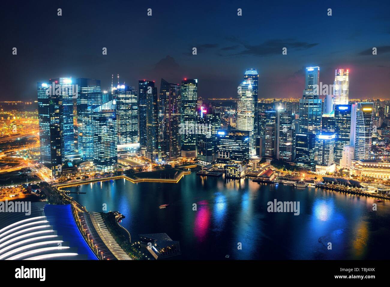 Singapore Marina Bay rooftop view with urban skyscrapers Stock Photo ...