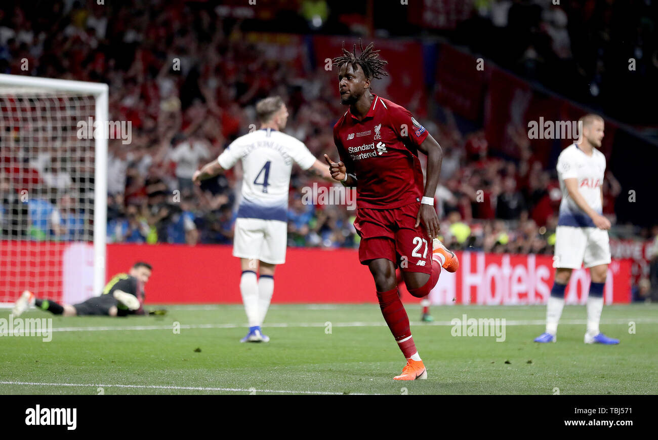 Liverpool's Divock Origi celebrates scoring his side's second goal of ...
